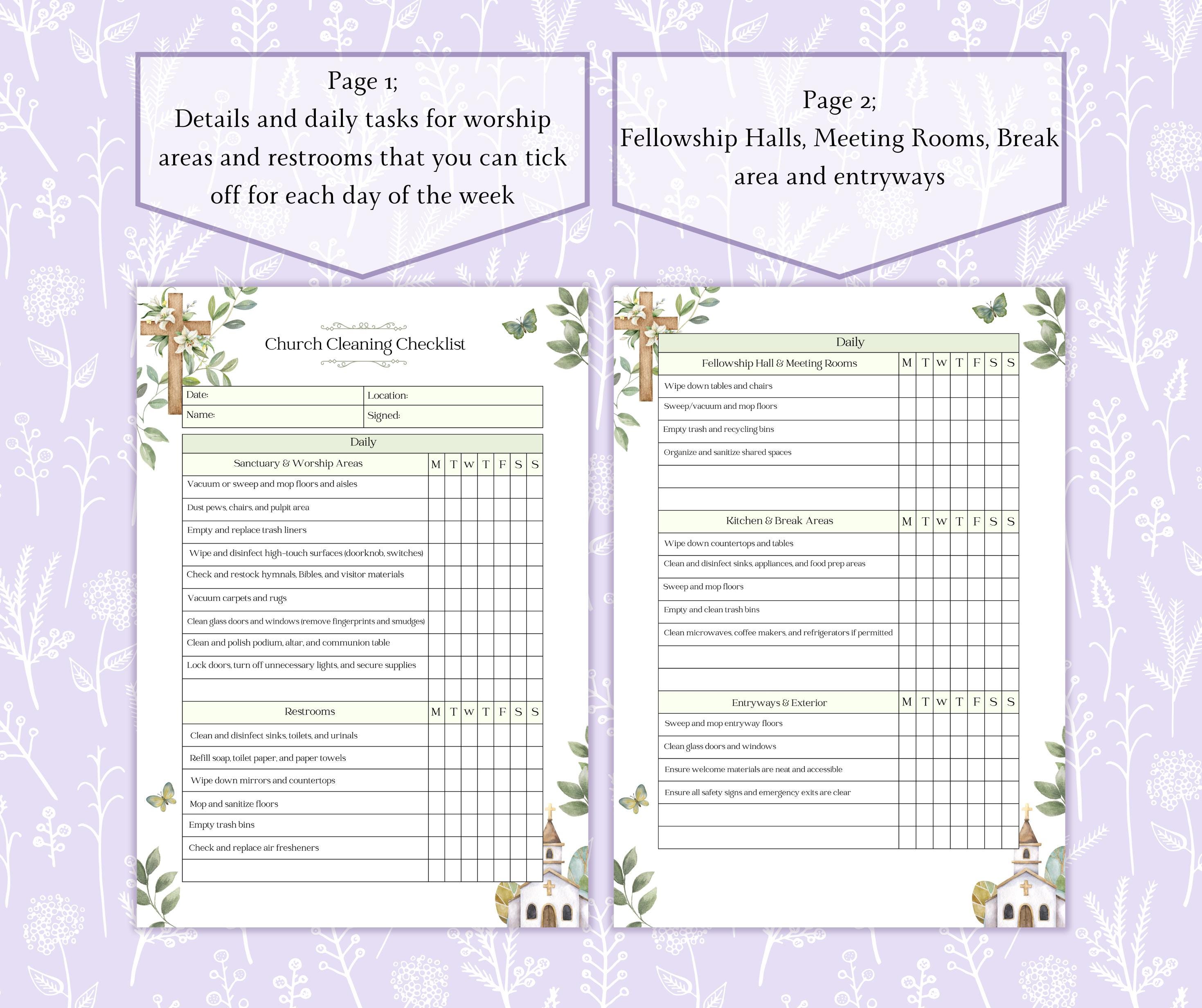 Church Cleaning List Printable PDF | Church Cleaning Checklist ...