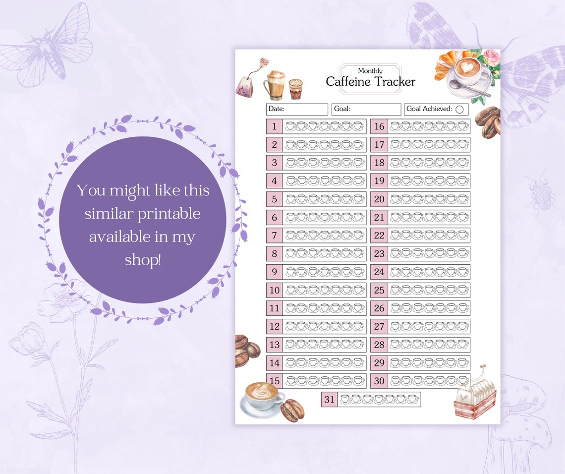 Caffeine Tracker Printable PDF | Wellness Journal | Caffeine Intake ...