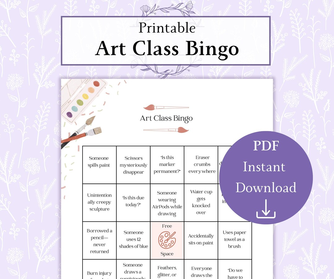 Art Class Bingo Printable PDF, Funny Classroom Game, Printable Bingo ...