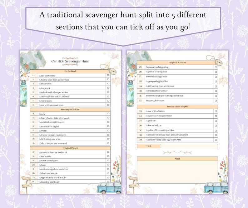 Roadtrip Scavenger Hunt Printable PDF | Car Ride Scavenger Hunt ...