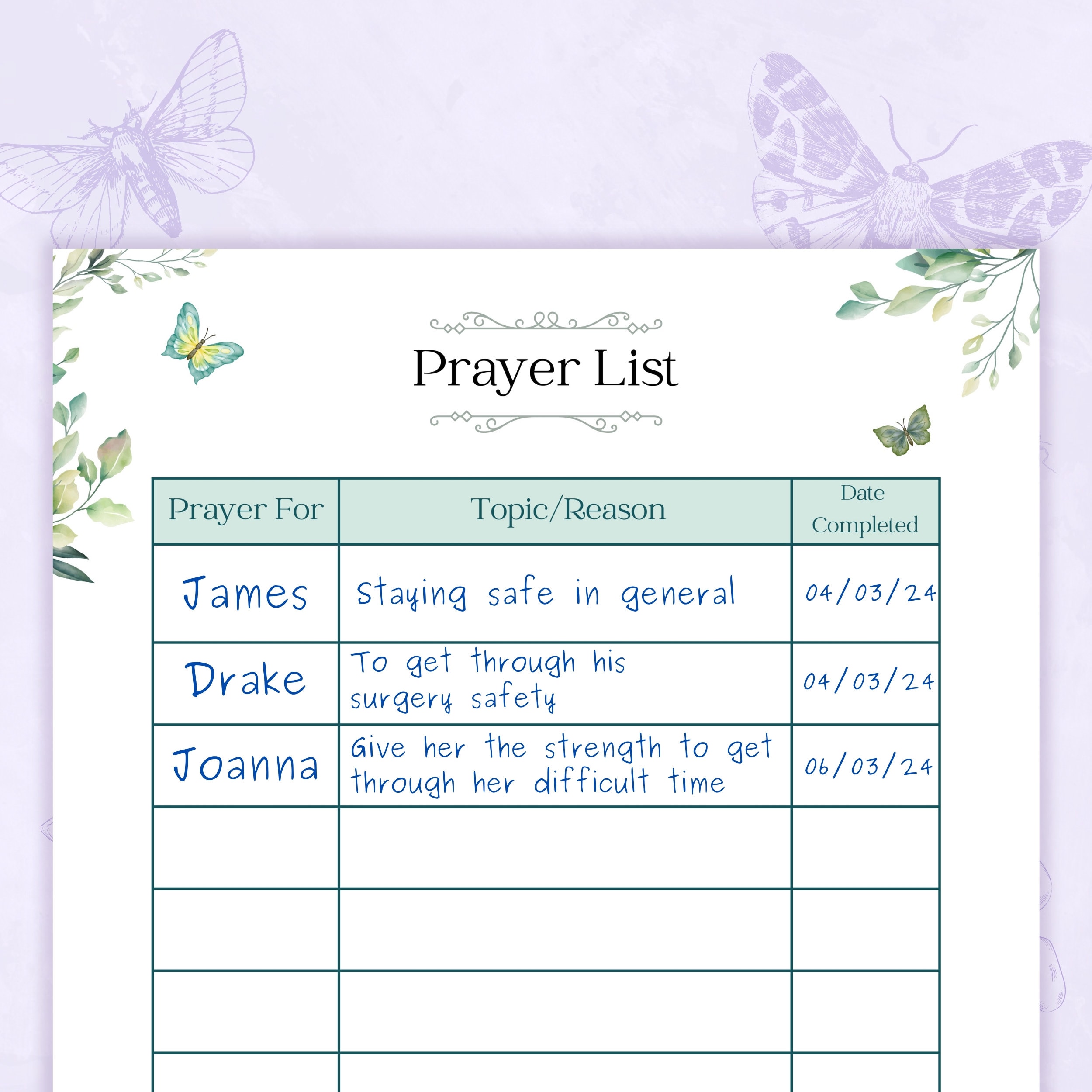 Prayer List Printable PDF | Worship Log | Prayer Journal | Bible Study ...