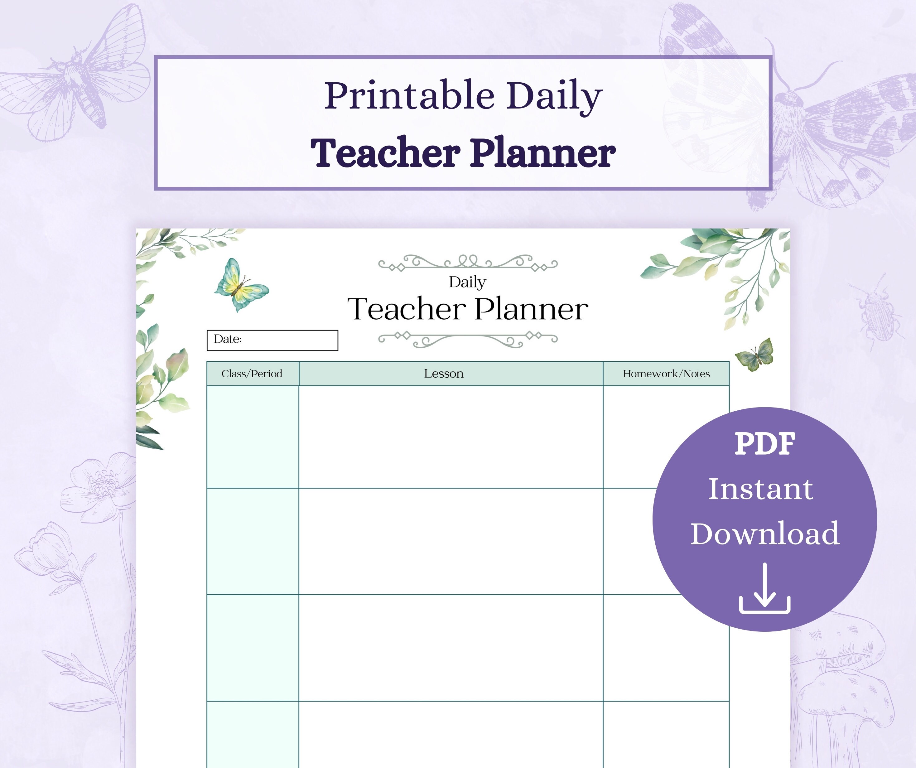 Daily Teacher Planner Printable PDF Teacher Diary Homeschool Printables ...