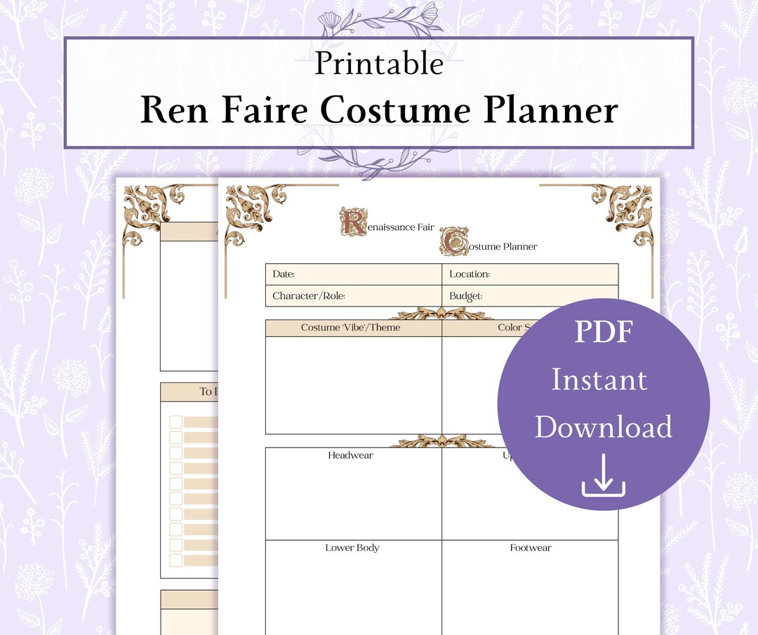 Ren Faire Costume Planner Printable PDF, Ren Faire Outfit Planner ...
