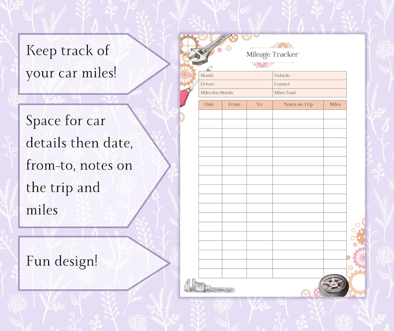Car Mileage Tracker Printable PDF | Car Miles Log | Vehicle Mileage ...