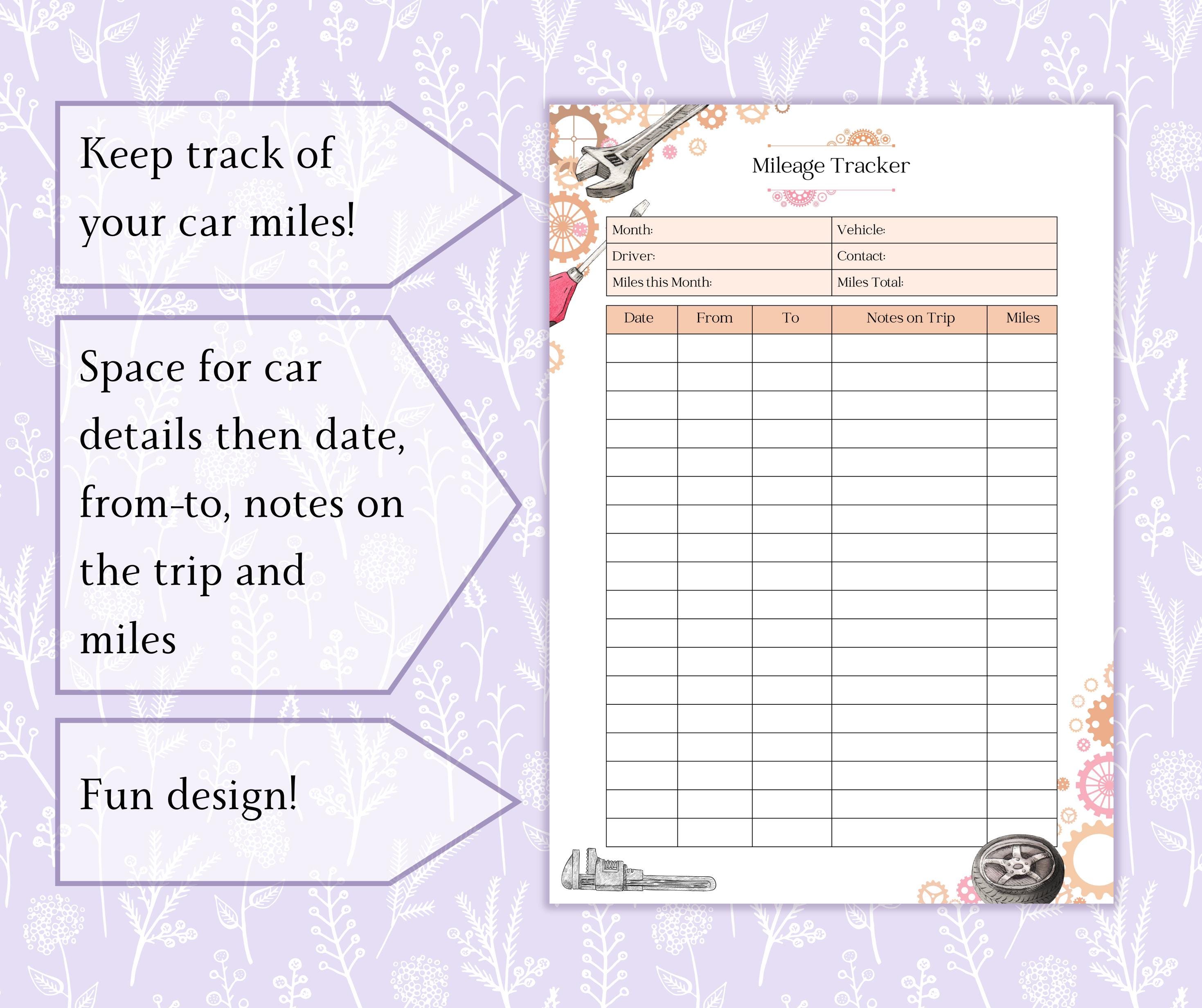 Car Mileage Tracker Printable PDF | Car Miles Log | Vehicle Mileage ...