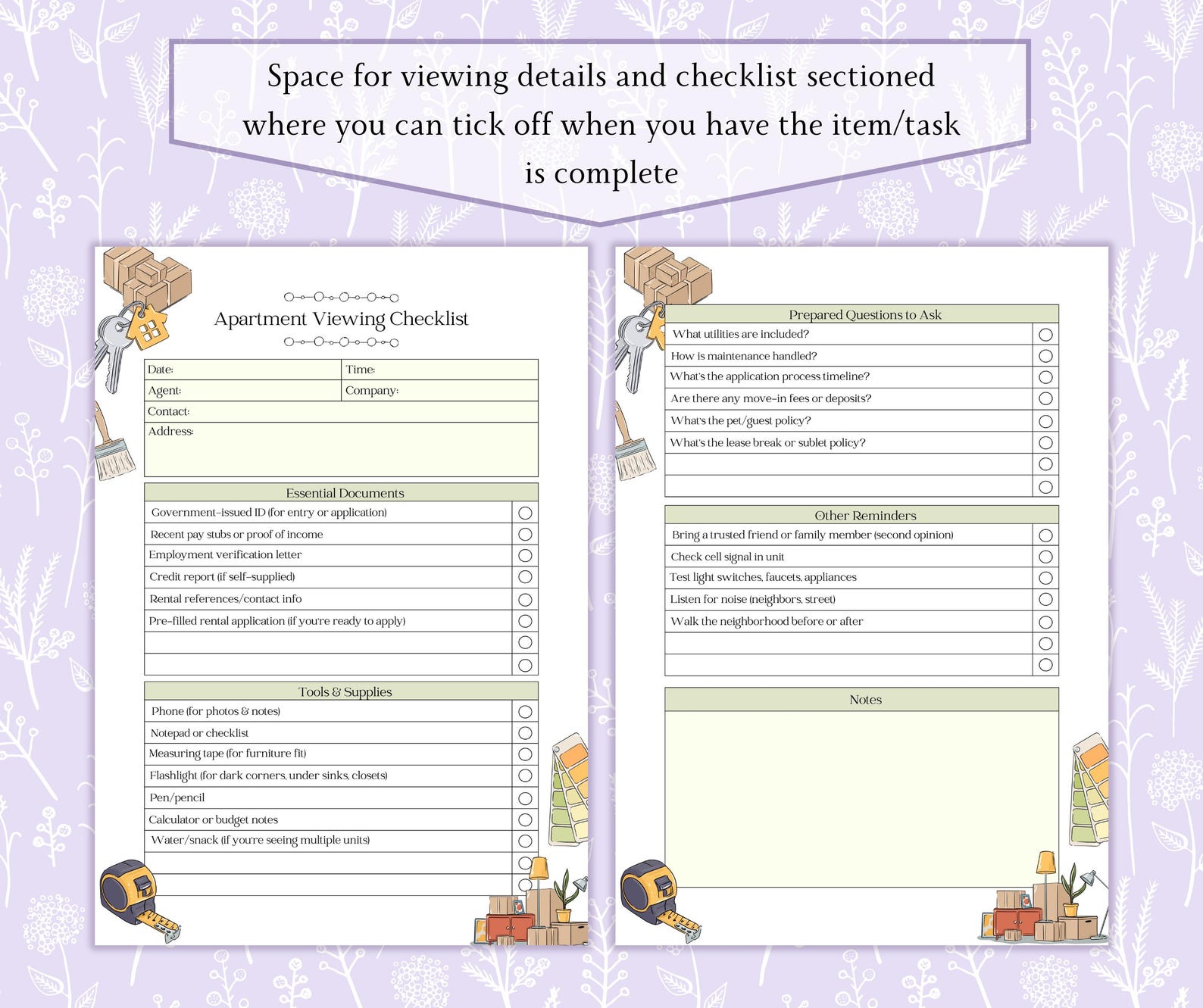 Apartment Viewing Checklist Printable PDF | Apartment Must Haves ...