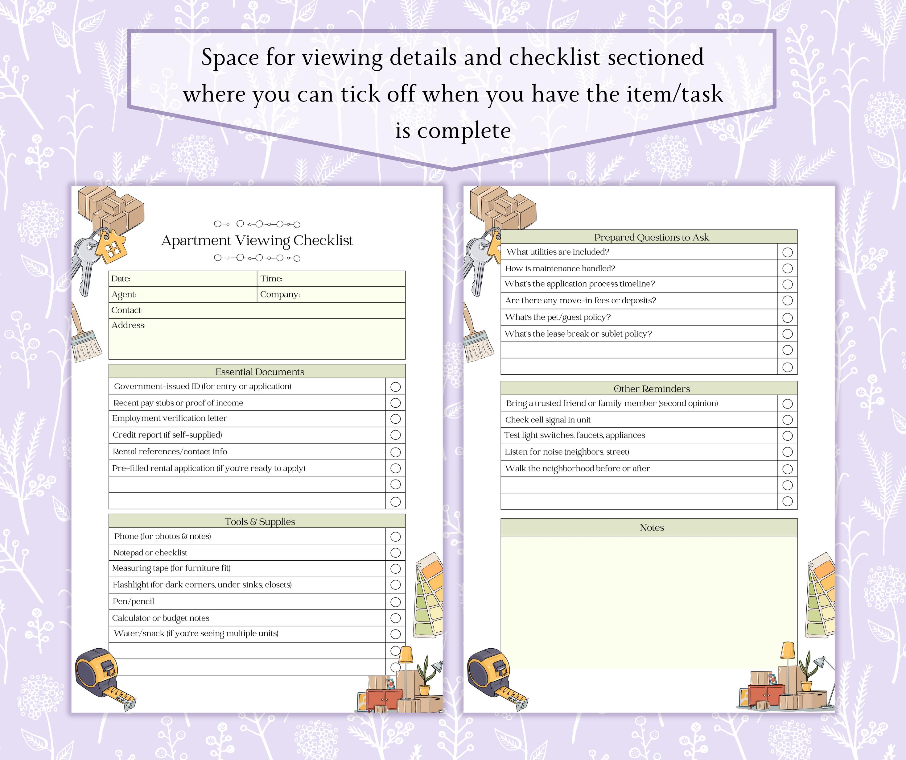 Apartment Viewing Checklist Printable PDF | Apartment Must Haves ...
