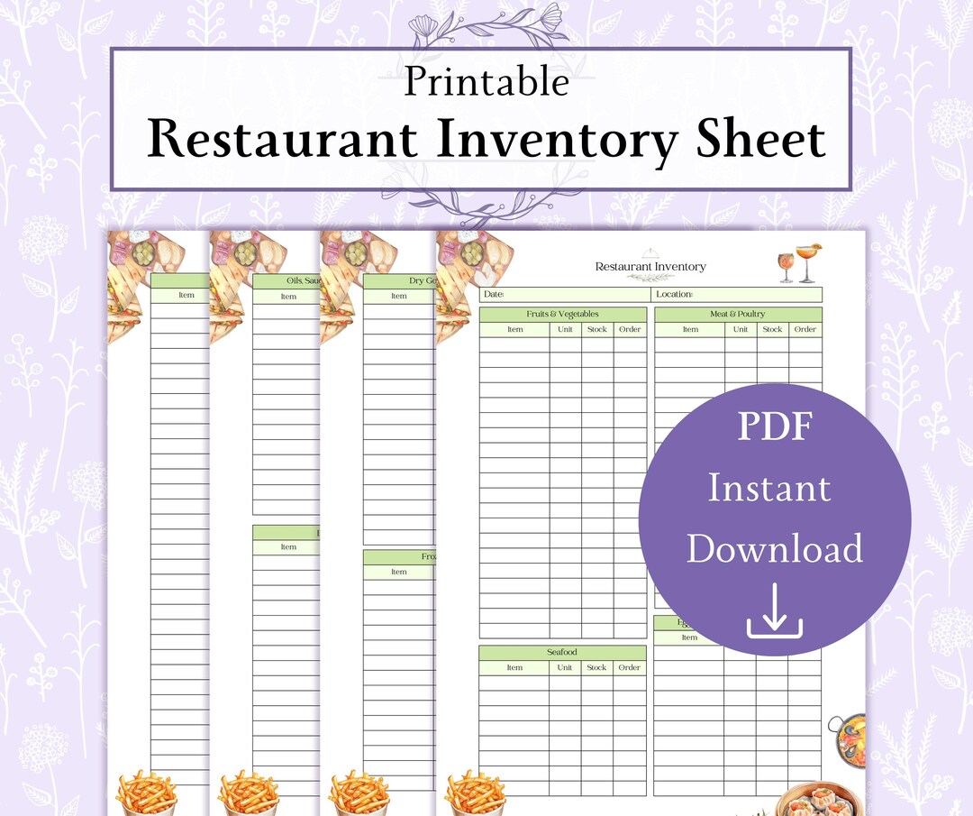 Restaurant Inventory Sheet Printable PDF | Restaurant Checklist ...