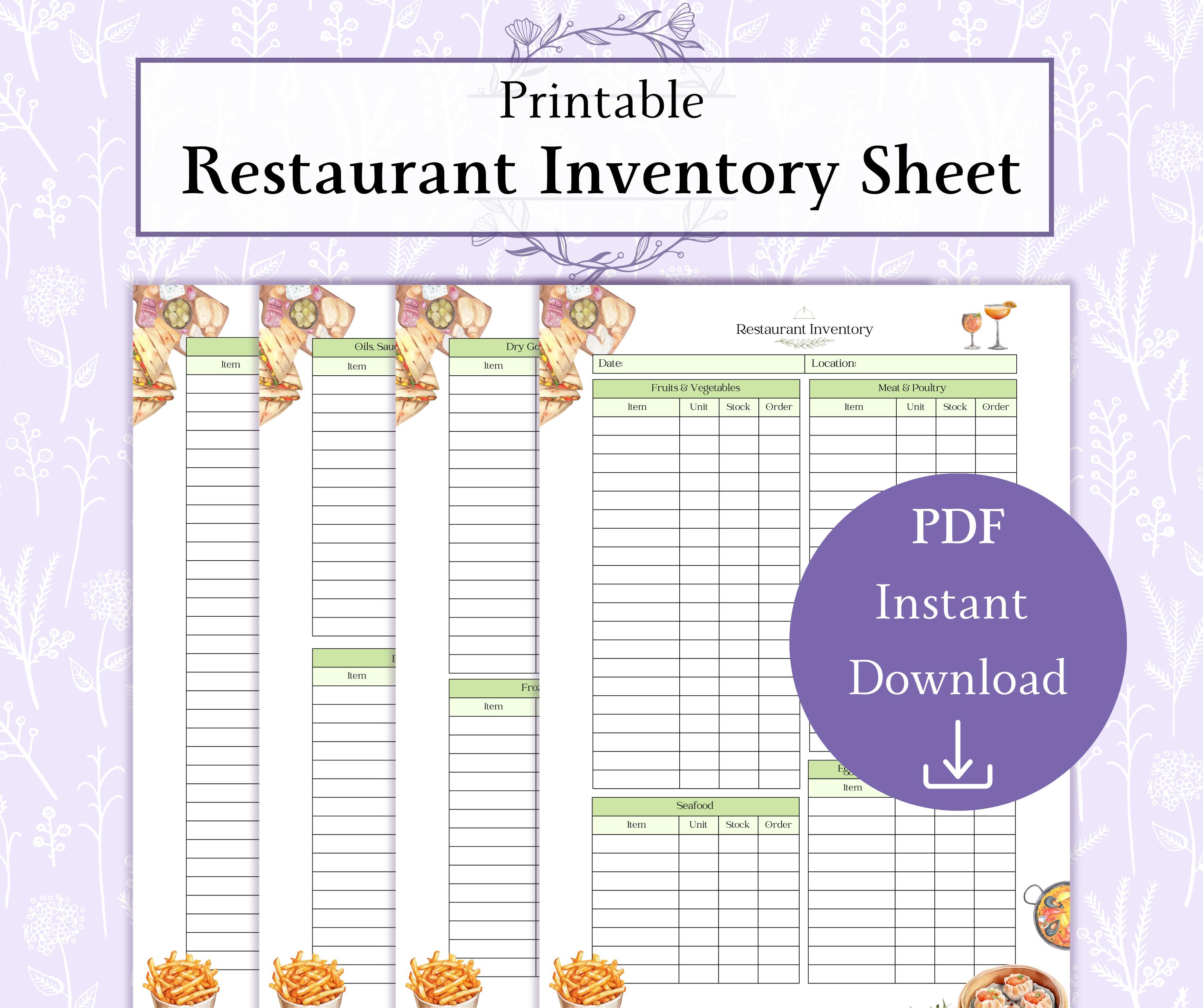 Restaurant Inventory Sheet Printable PDF | Restaurant Checklist ...