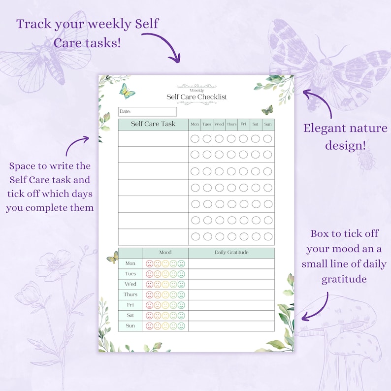 Self Care Checklist Printable PDF | Weekly Self Love Journal | Personal ...