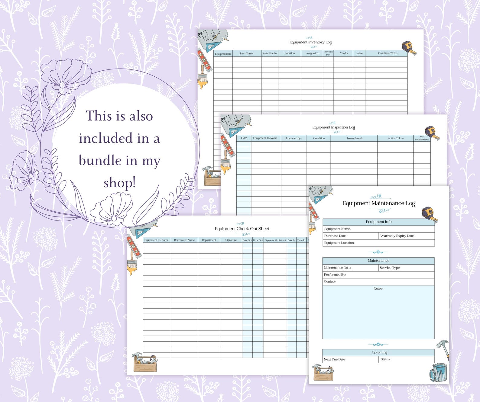 Equipment Inventory Log Printable PDF | Warehouse Management ...