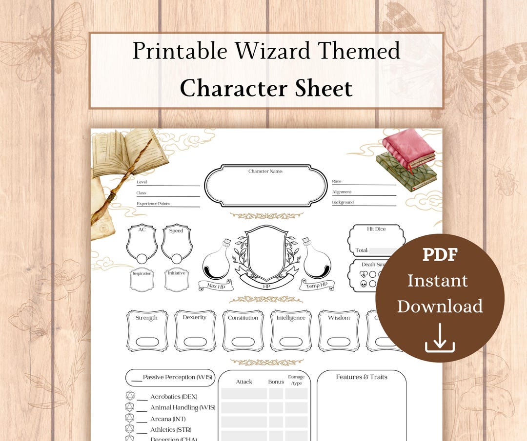 Wizard Dnd Character Sheet Printable PDF | Dnd Resources | Wizard Class ...