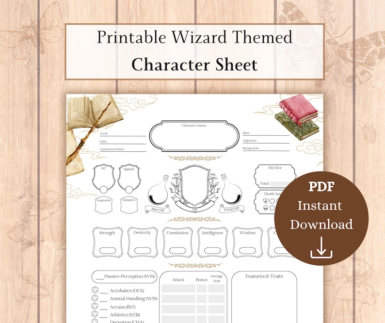 Wizard Dnd Character Sheet Printable PDF | Dnd Resources | Wizard Class ...