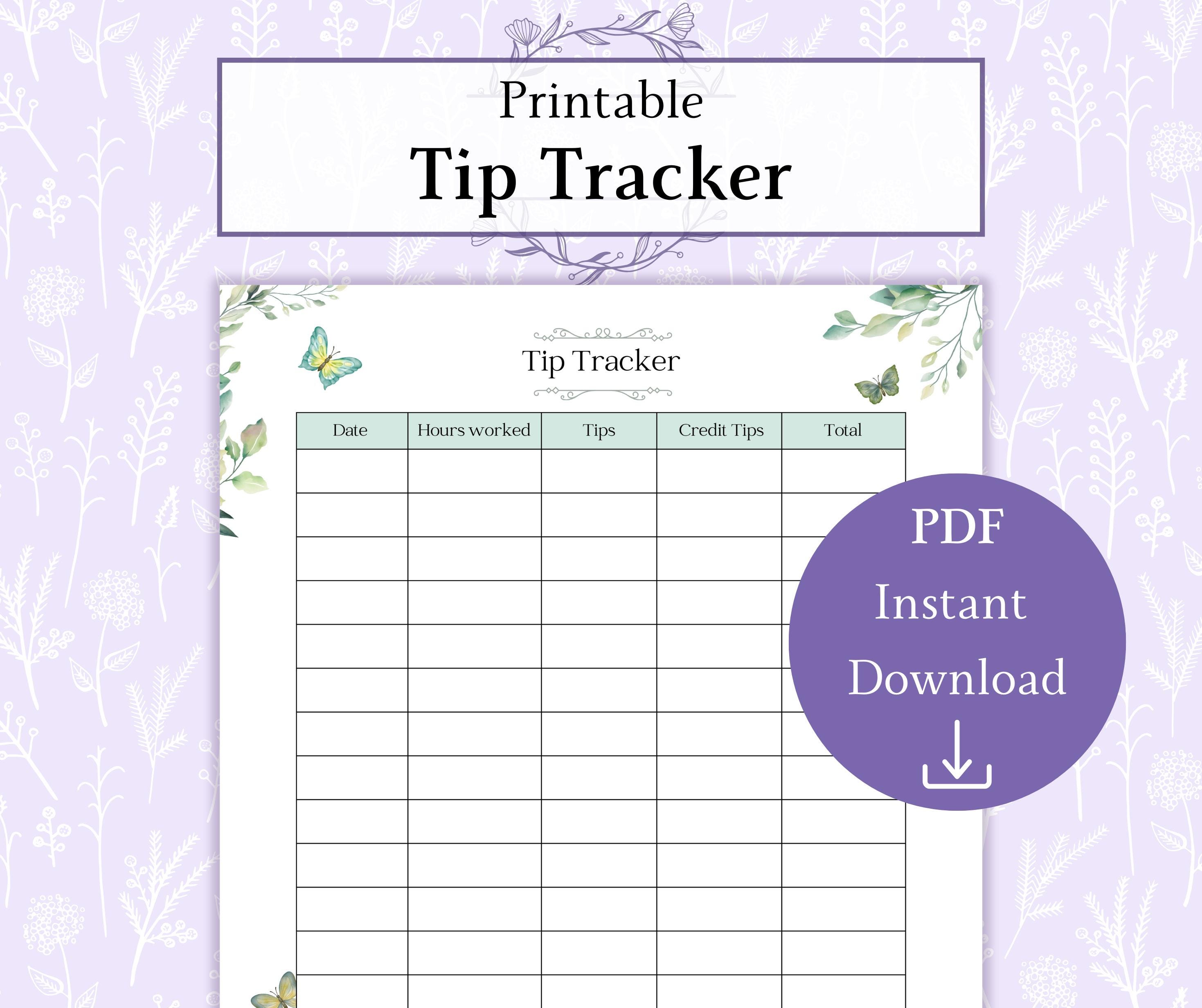 Employee Tip Tracker Printable PDF | Server Tip Tracker | Wait Tip Tracker | Cash Tips Log ...