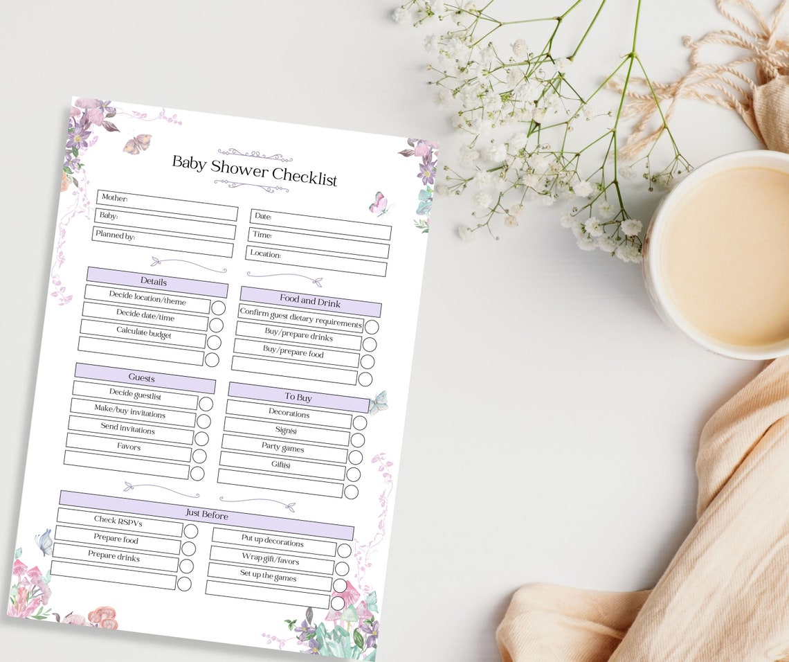 Baby Shower Checklist Printable PDF | Blessingway Event Planner | Baby ...