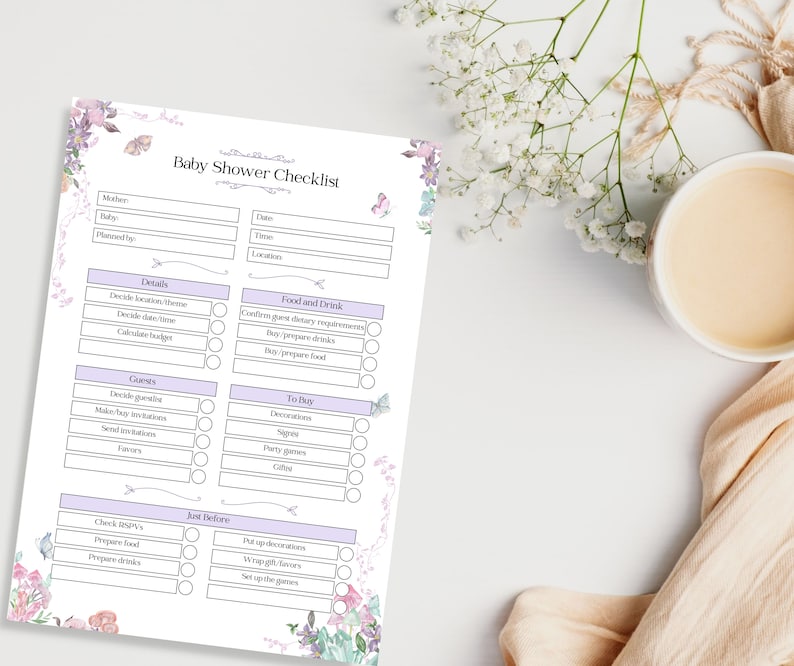 Baby Shower Checklist Printable PDF | Blessingway Event Planner | Baby ...