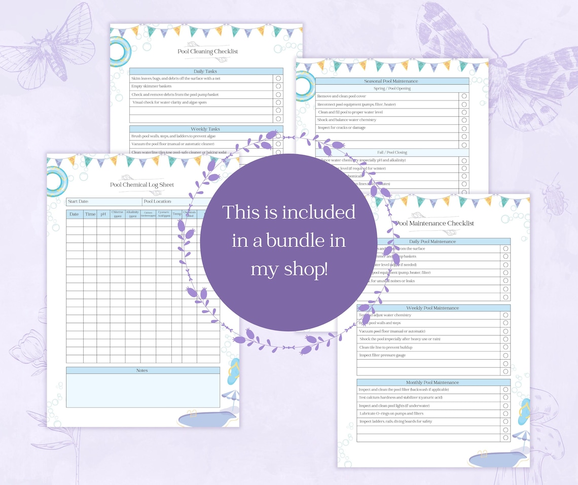 Pool Chemical Log Sheet Printable PDF | Pool Balance Tracker | Swimming ...