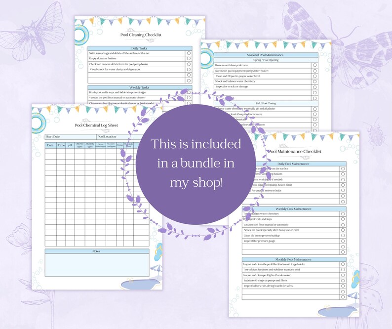 Pool Chemical Log Sheet Printable PDF | Pool Balance Tracker | Swimming ...