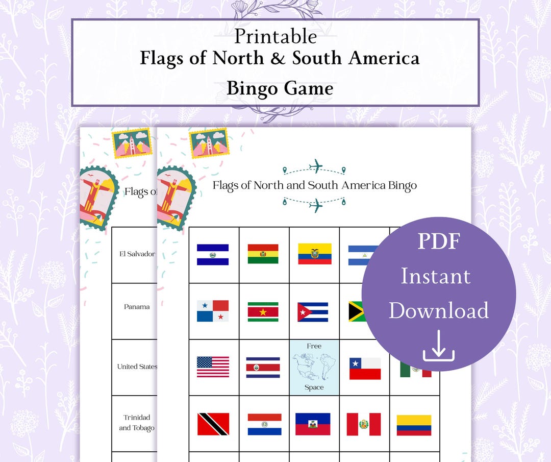 North and South America Flag Bingo Game Printable PDF, American ...