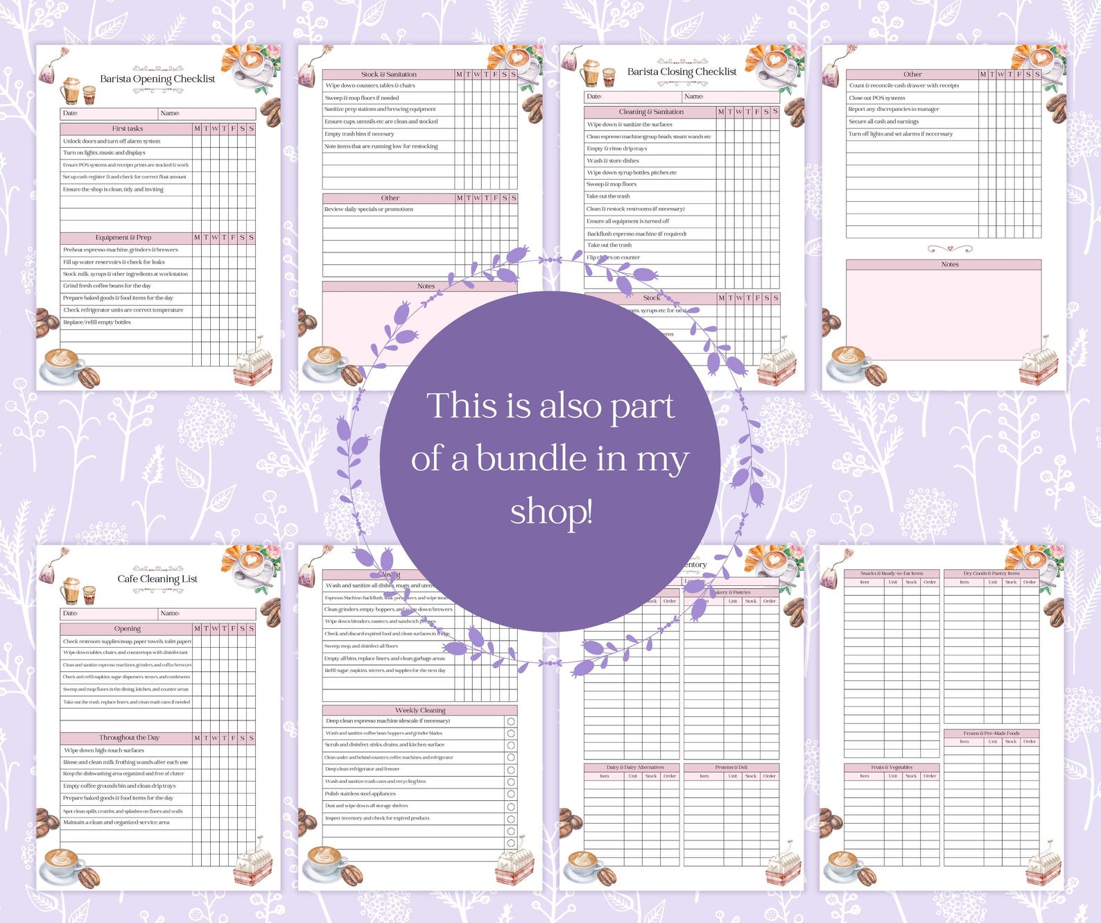 Cafe Inventory Sheet Printable PDF | Cafe Checklist | Barista Checklist | Order and Prep List ...