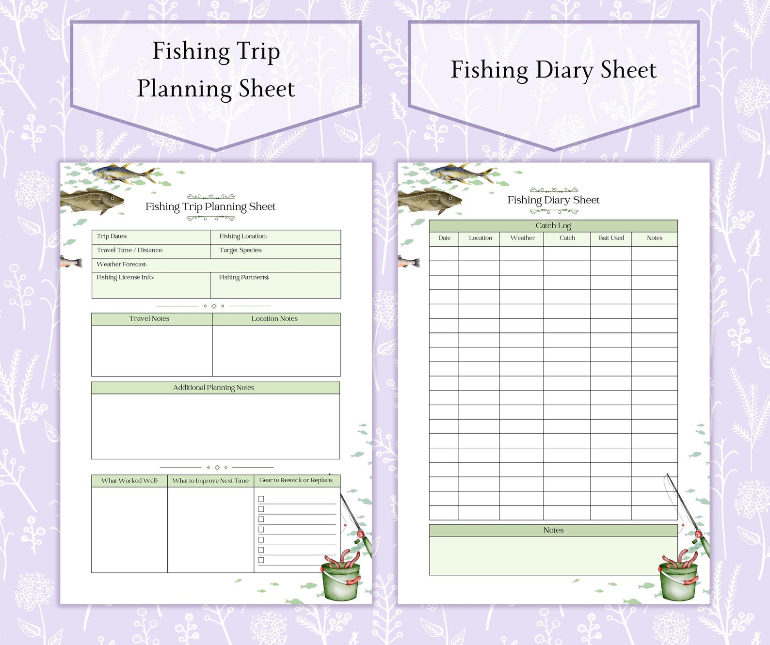Fishing Trip Bundle Printable PDF | Fishing Diary Sheet | Fishing ...