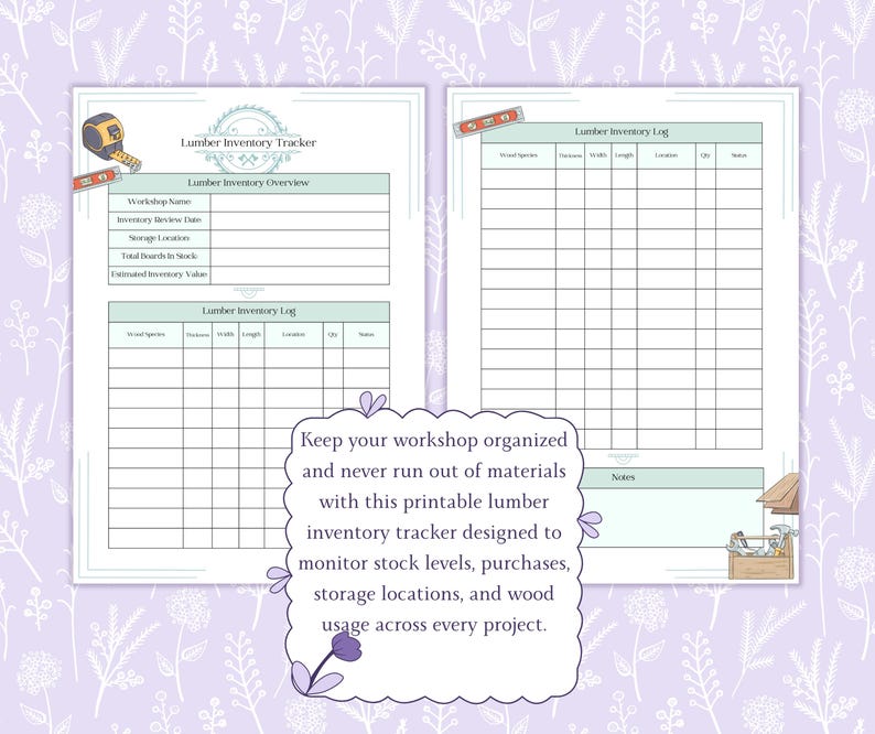 Lumber Inventory Tracker Printable PDF, Wood Inventory Log, Woodworking ...