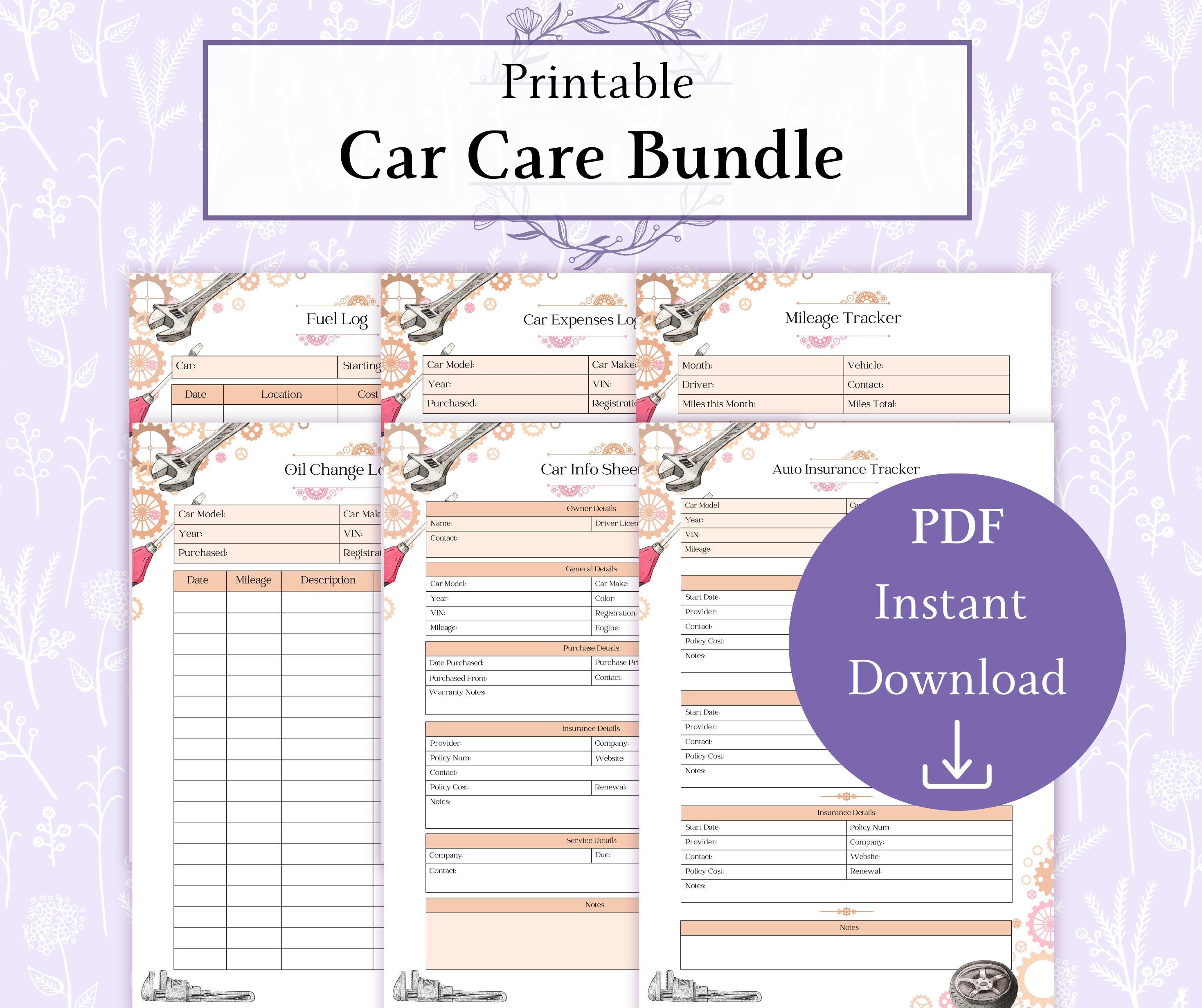 Car Care Planner Printable PDF | Vehicle Information | Car Info Sheet ...