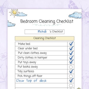 Kids Bedroom Checklist Printable PDF | Chore Chart for Kids | Cleaning ...