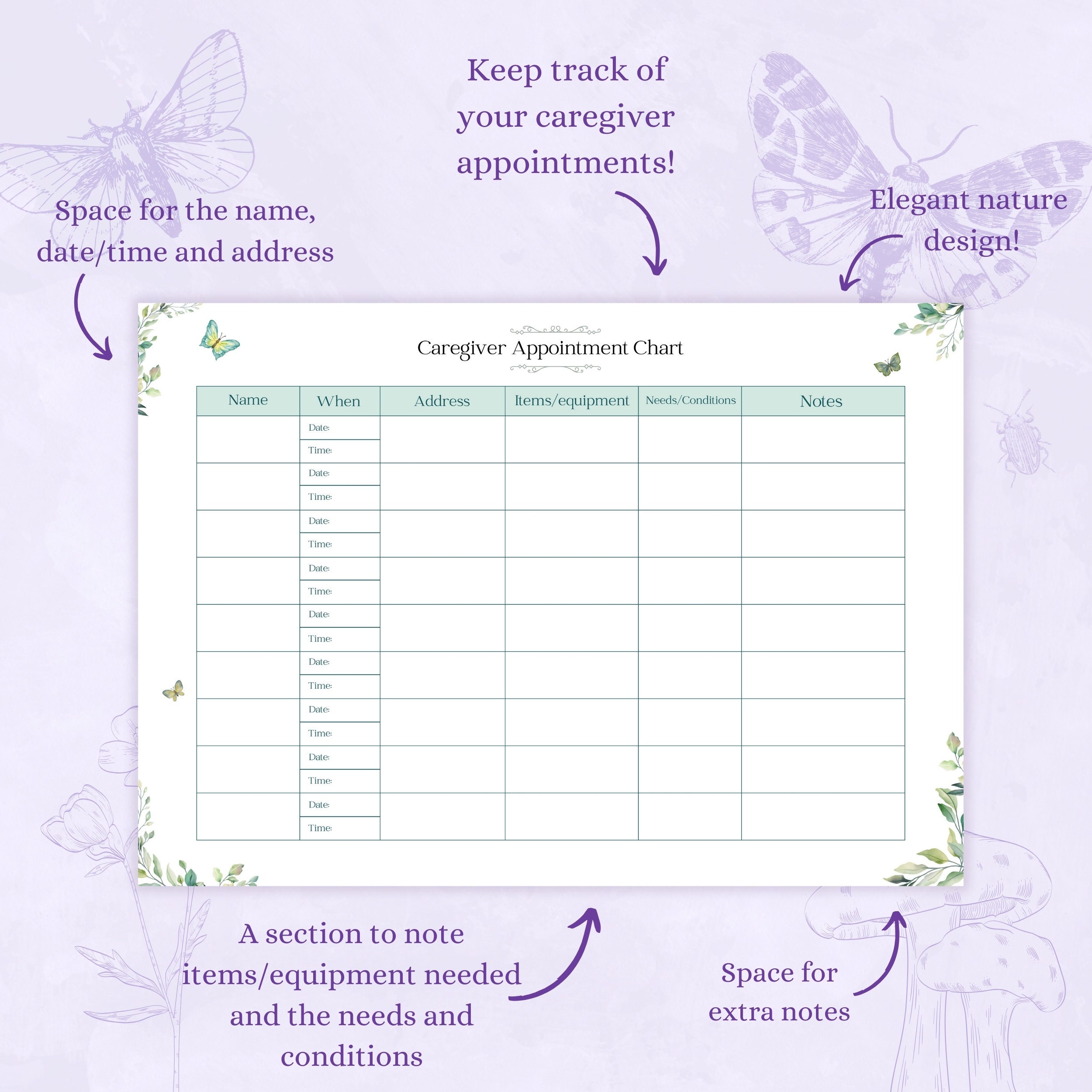 Caregiver Appointment Chart Printable PDF | Caregiver Log | in Home ...