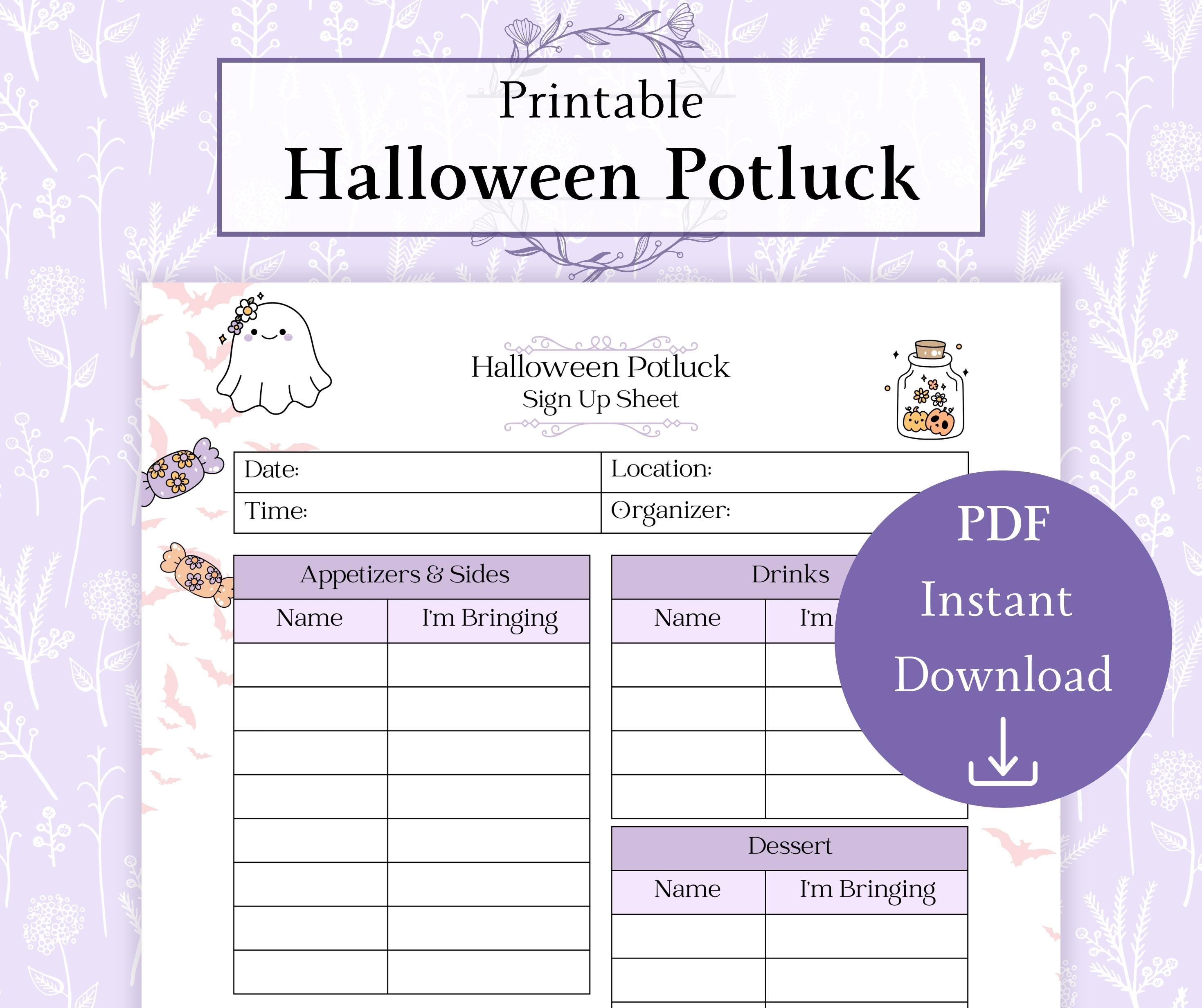 Halloween Potluck Sign up Sheet Printable PDF | Food List | Family ...