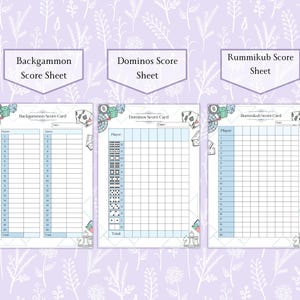 Games Scoreboard Sheets Printable PDF | Rummikub Score Card | Dominos Score Card | Backgammon ...