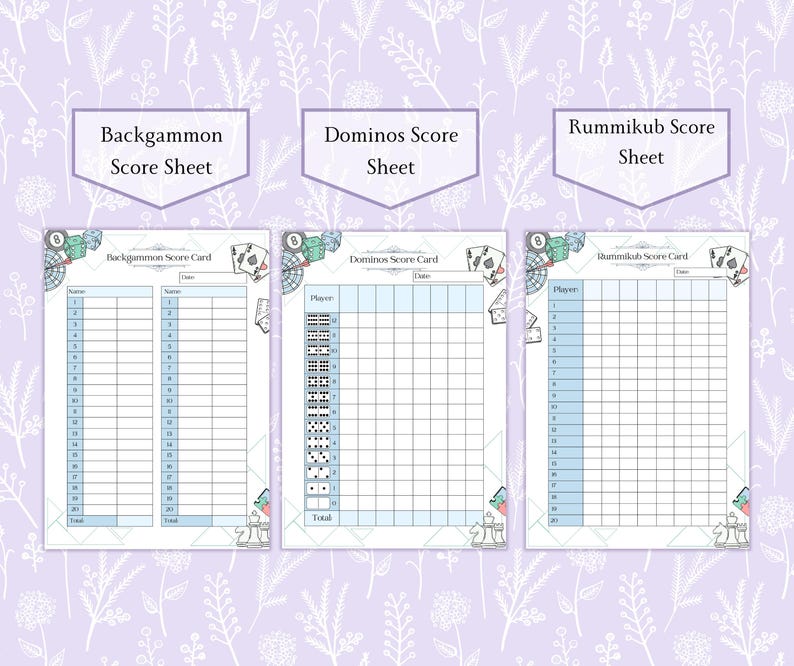 Games Scoreboard Sheets Printable PDF | Rummikub Score Card | Dominos ...