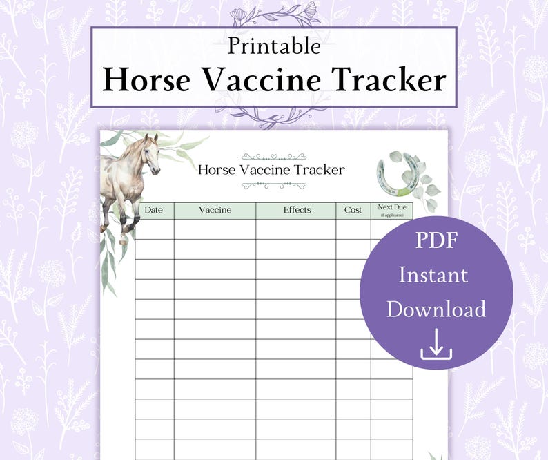 Horse Vaccination Log Printable PDF | Horse Vet Records | Immunization ...