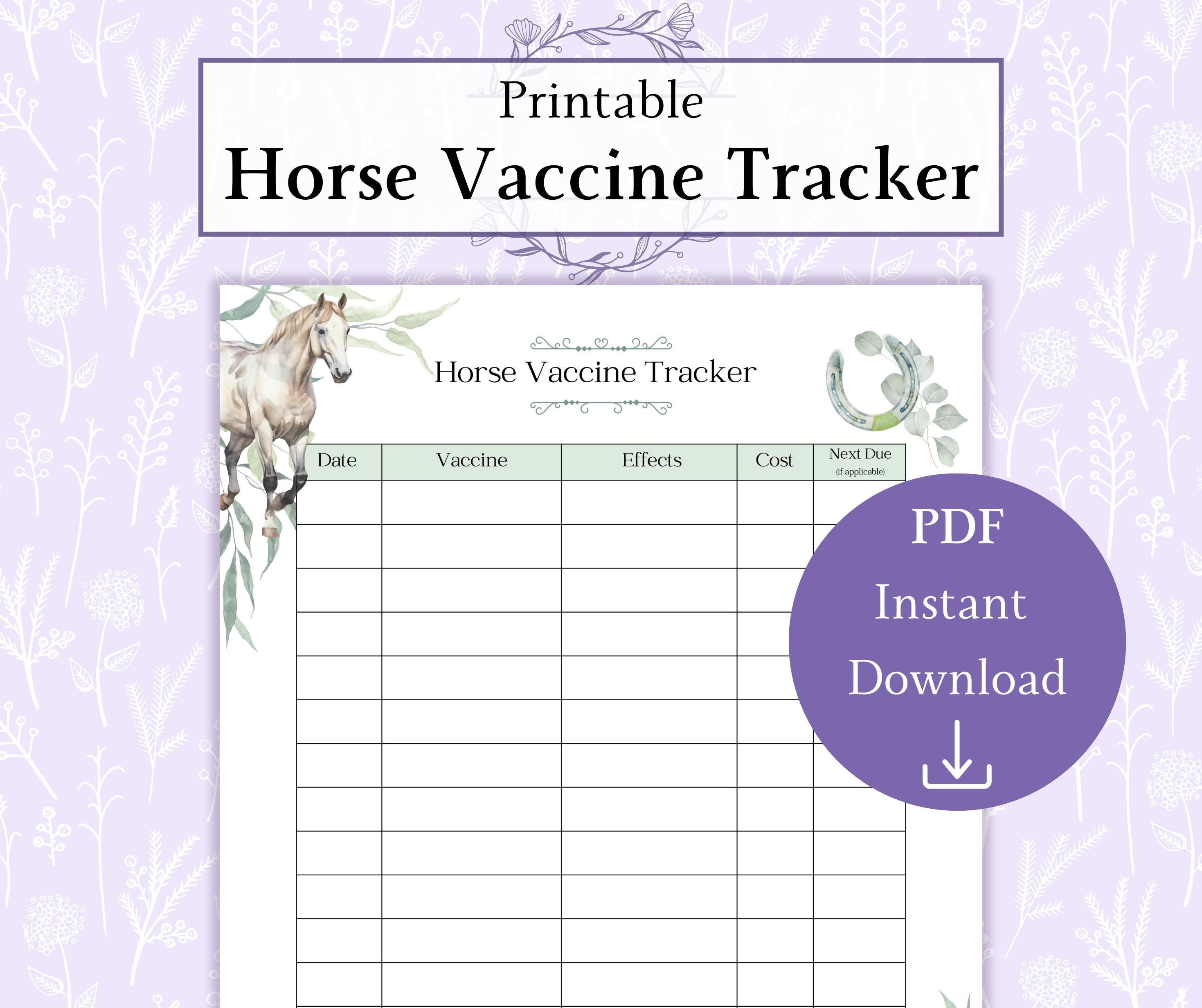 Horse Vaccination Log Printable PDF | Horse Vet Records | Immunization ...