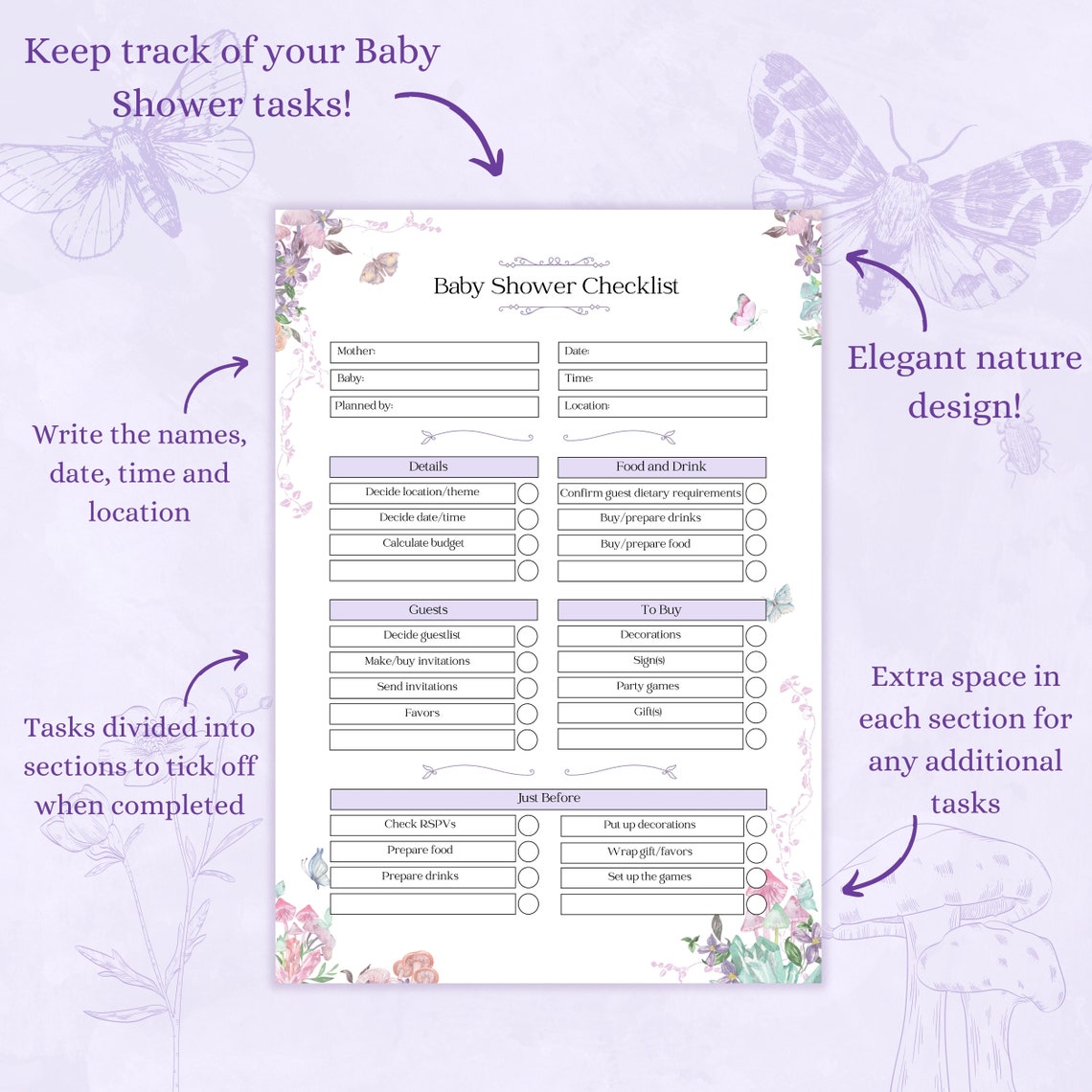 Baby Shower Checklist Printable PDF Blessingway Event Planner Baby ...