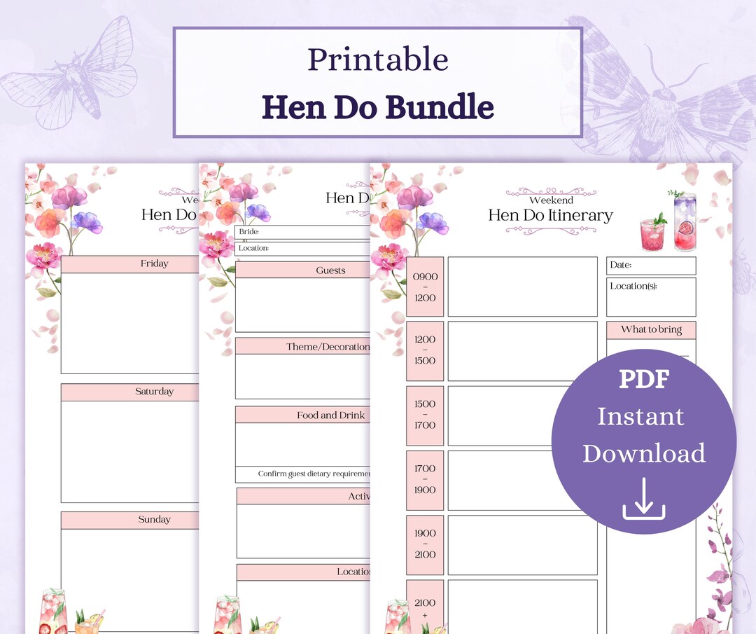 Hen Do Planning Bundle Printable PDF | Hen Do Itinerary | Weekend and ...