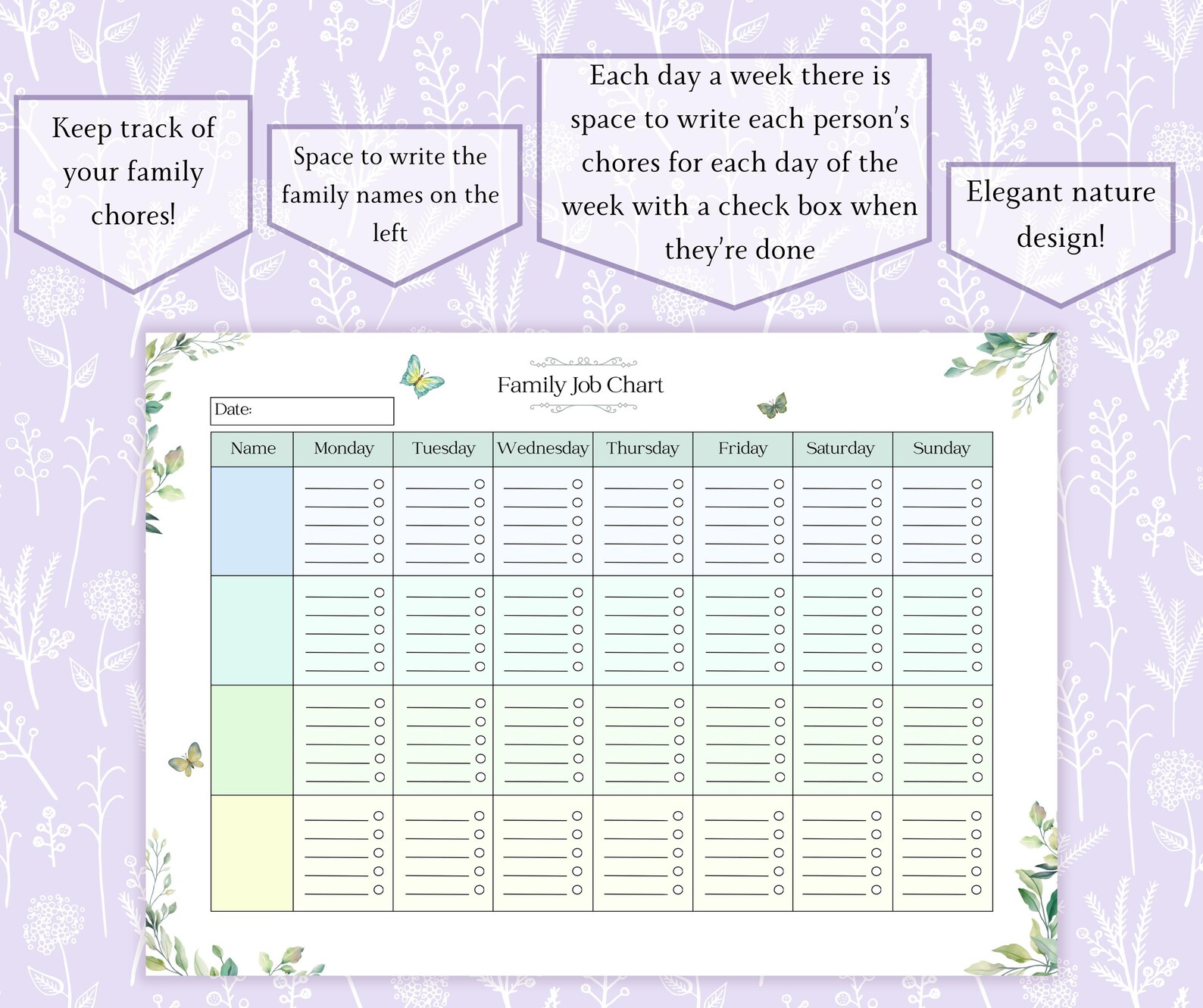 Family Job Chart Printable PDF | Family Chore Chart | Family ...