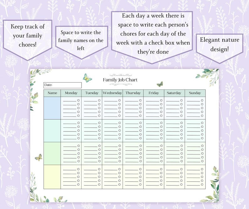 Family Job Chart Printable PDF | Family Chore Chart | Family ...