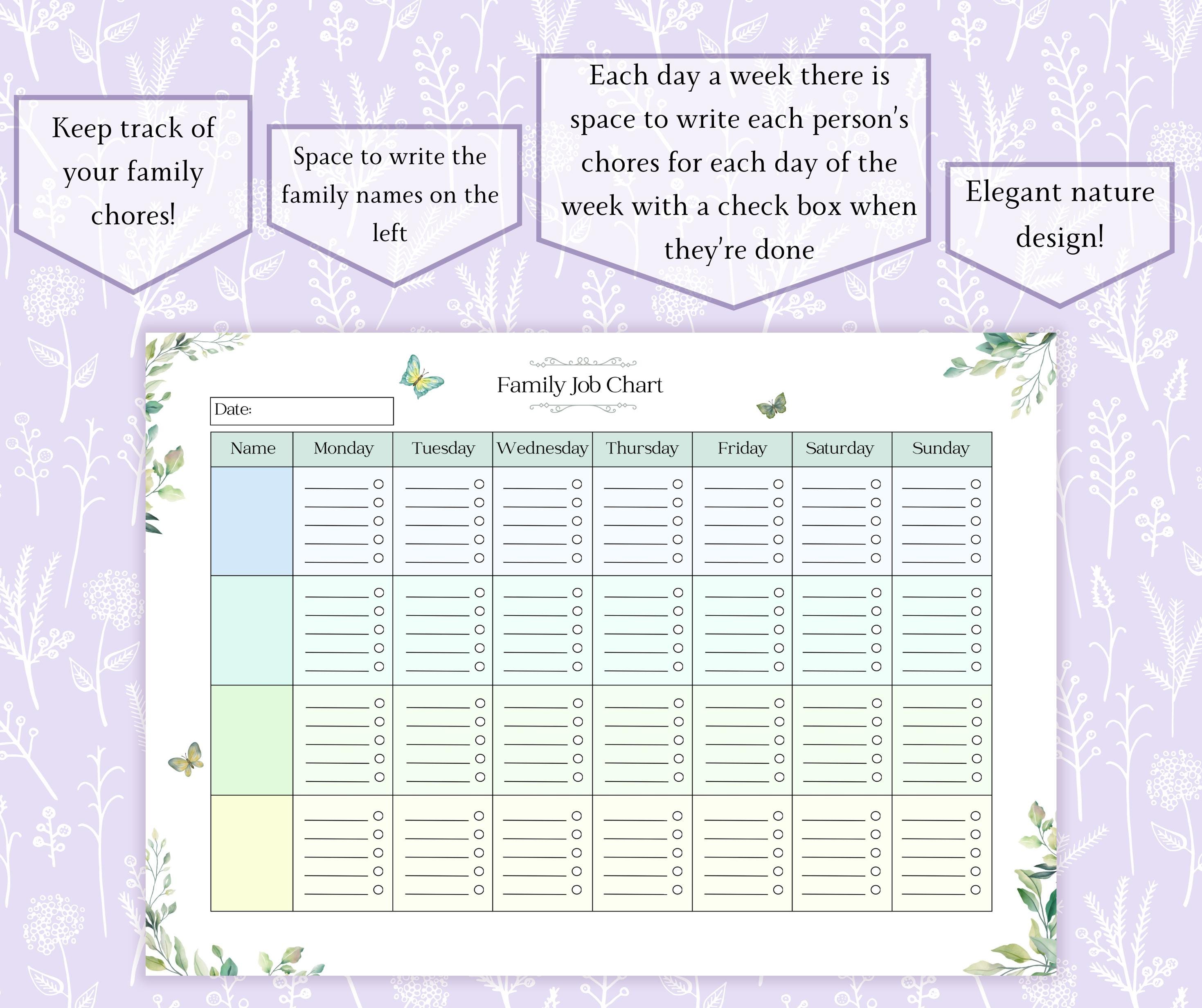 Family Job Chart Printable PDF | Family Chore Chart | Family ...