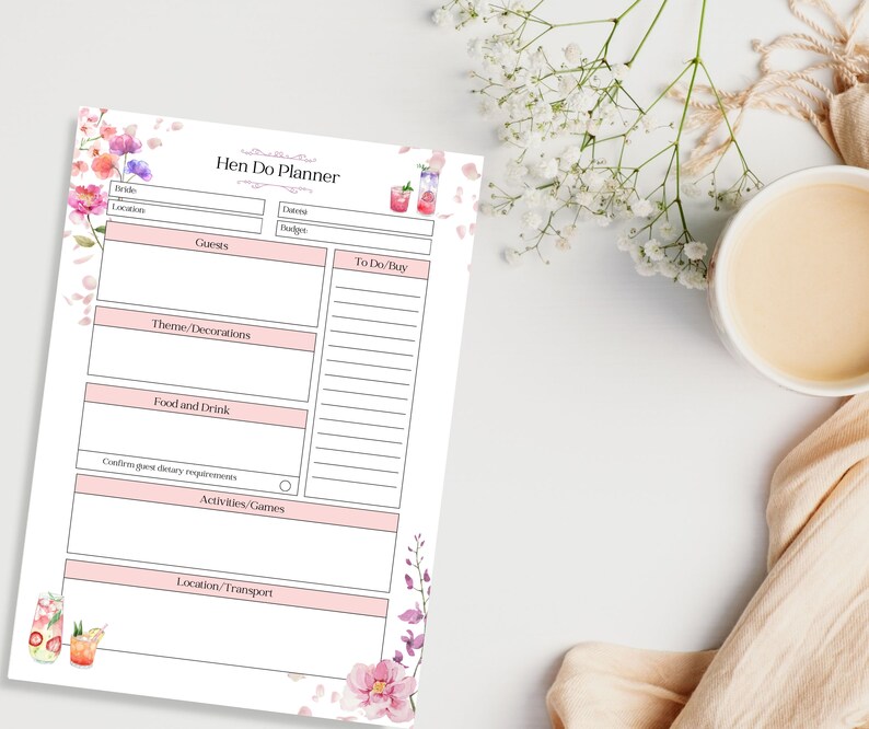 Hen Do Planner Printable PDF | Hen Party Planner | Hen Do Itinerary ...