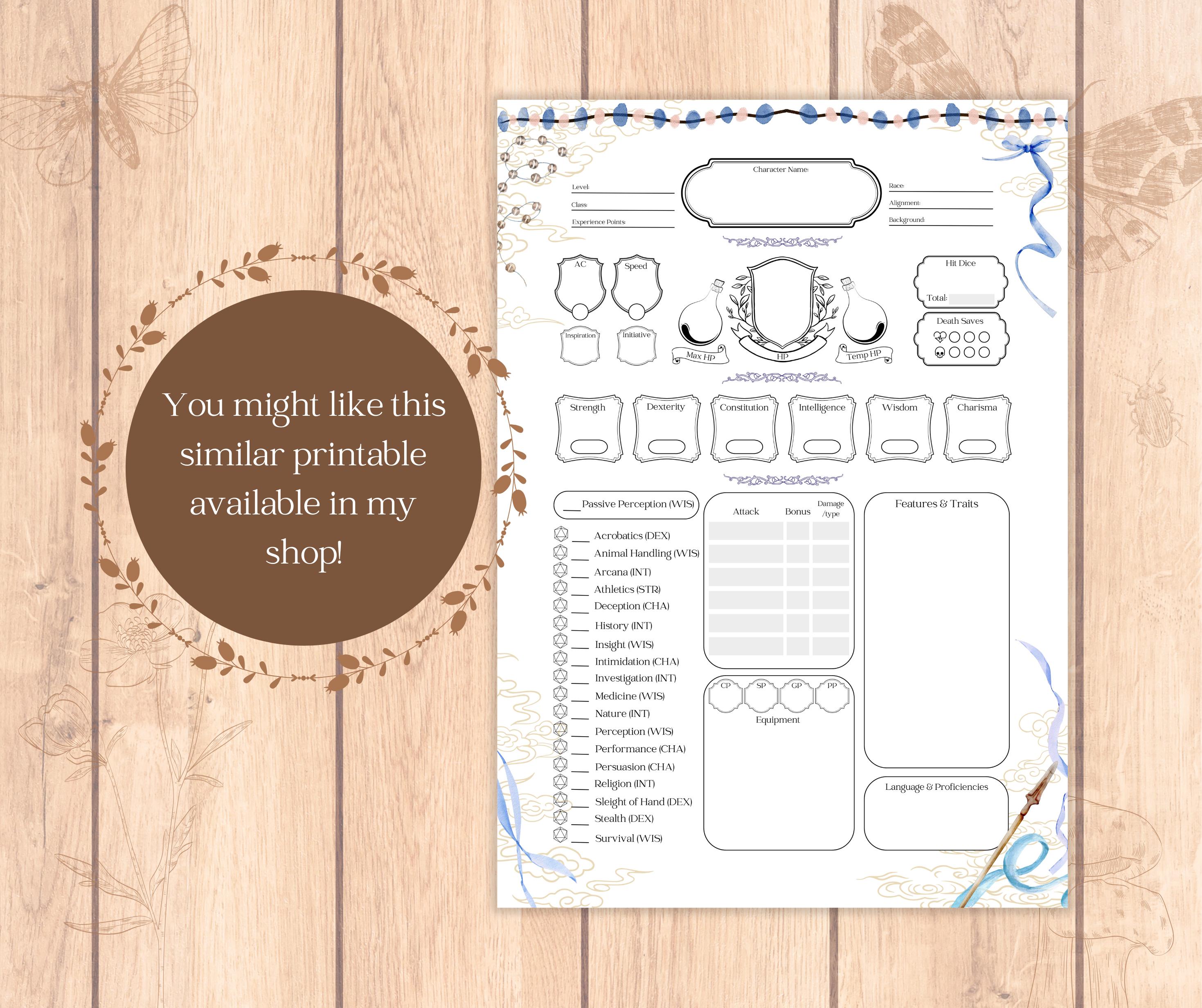 Monk Dnd Character Backstory Printable PDF | Dnd Reference Sheet ...