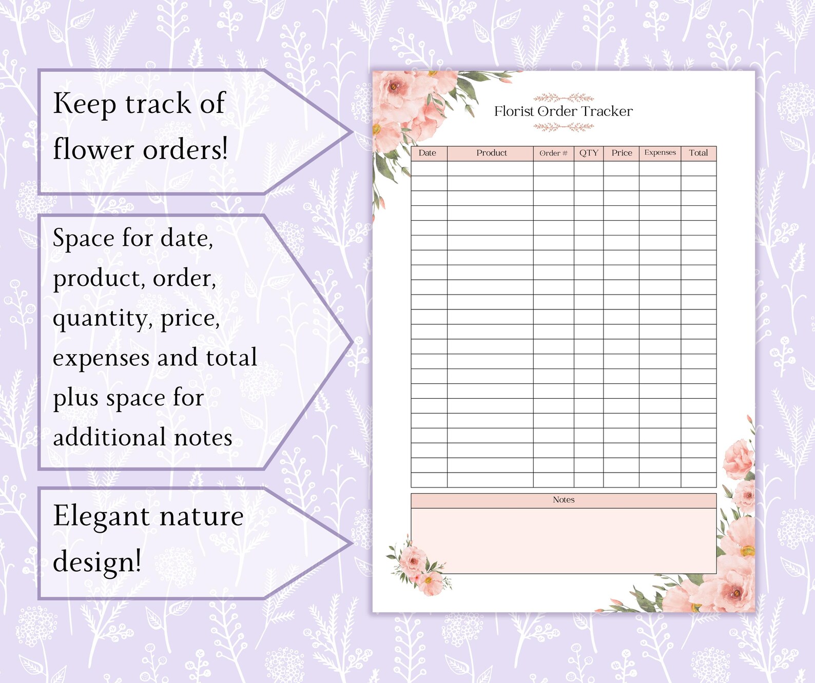 Florist Sales Tracker Printable PDF | Florist Order Tracker | Flower ...