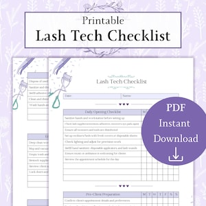 Lash Tech Checklist Printable PDF | Salon Checklist | Lash Technician ...