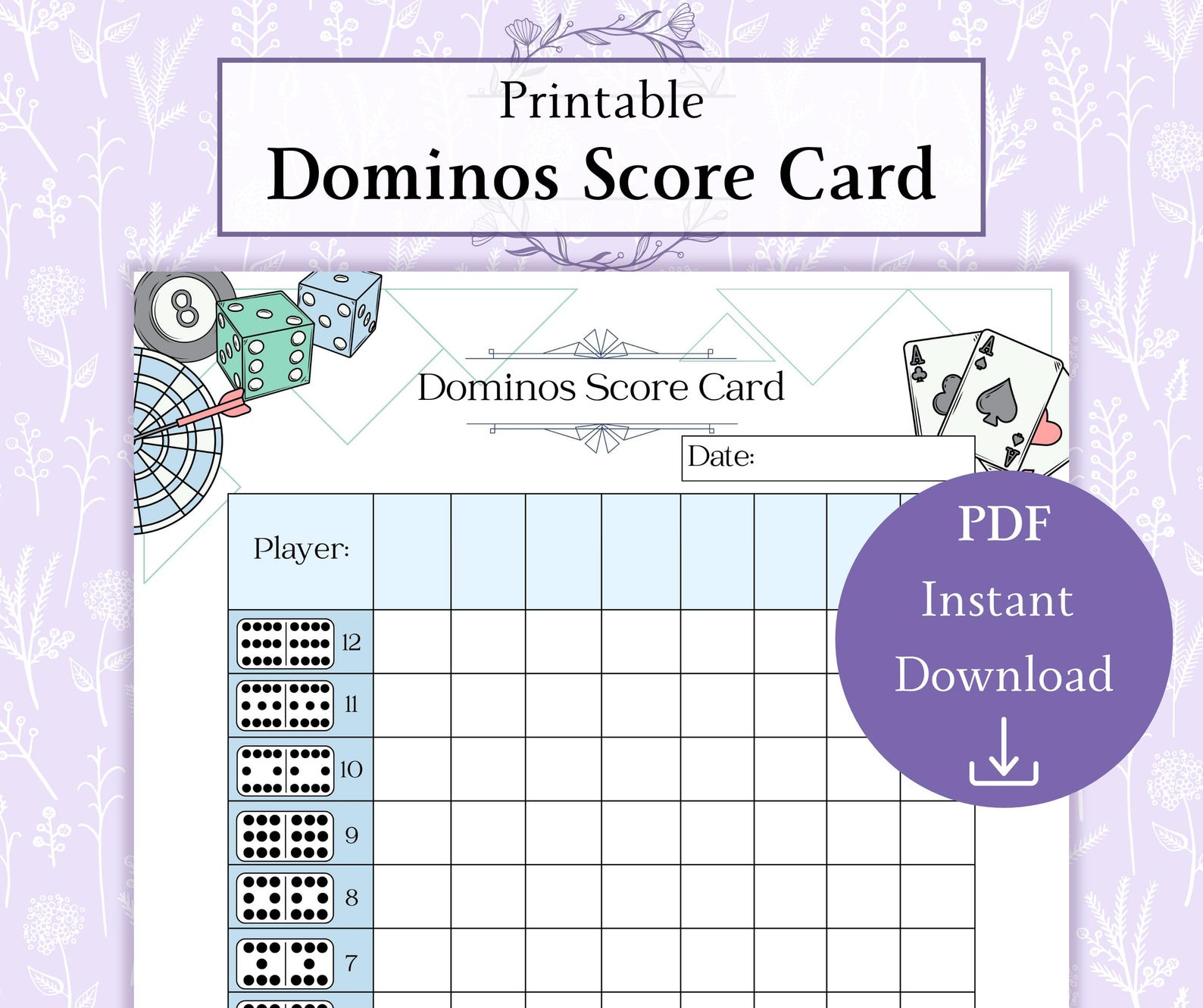 Dominos Score Card Printable PDF | Dominoes Score Board | Dominos Tally ...