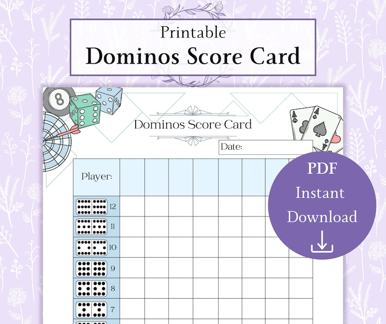 Dominos Score Card Printable PDF | Dominoes Score Board | Dominos Tally Board | Domino Game ...