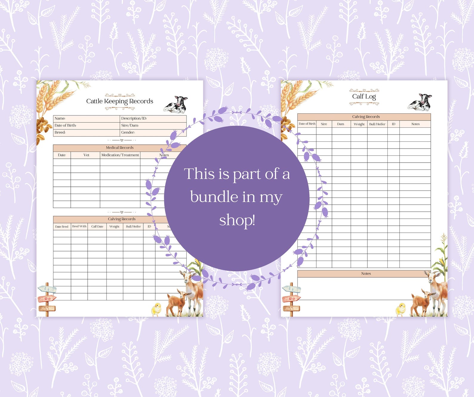 Cattle Keeping Records Sheet Printable PDF | Cattle Management | Cattle ...