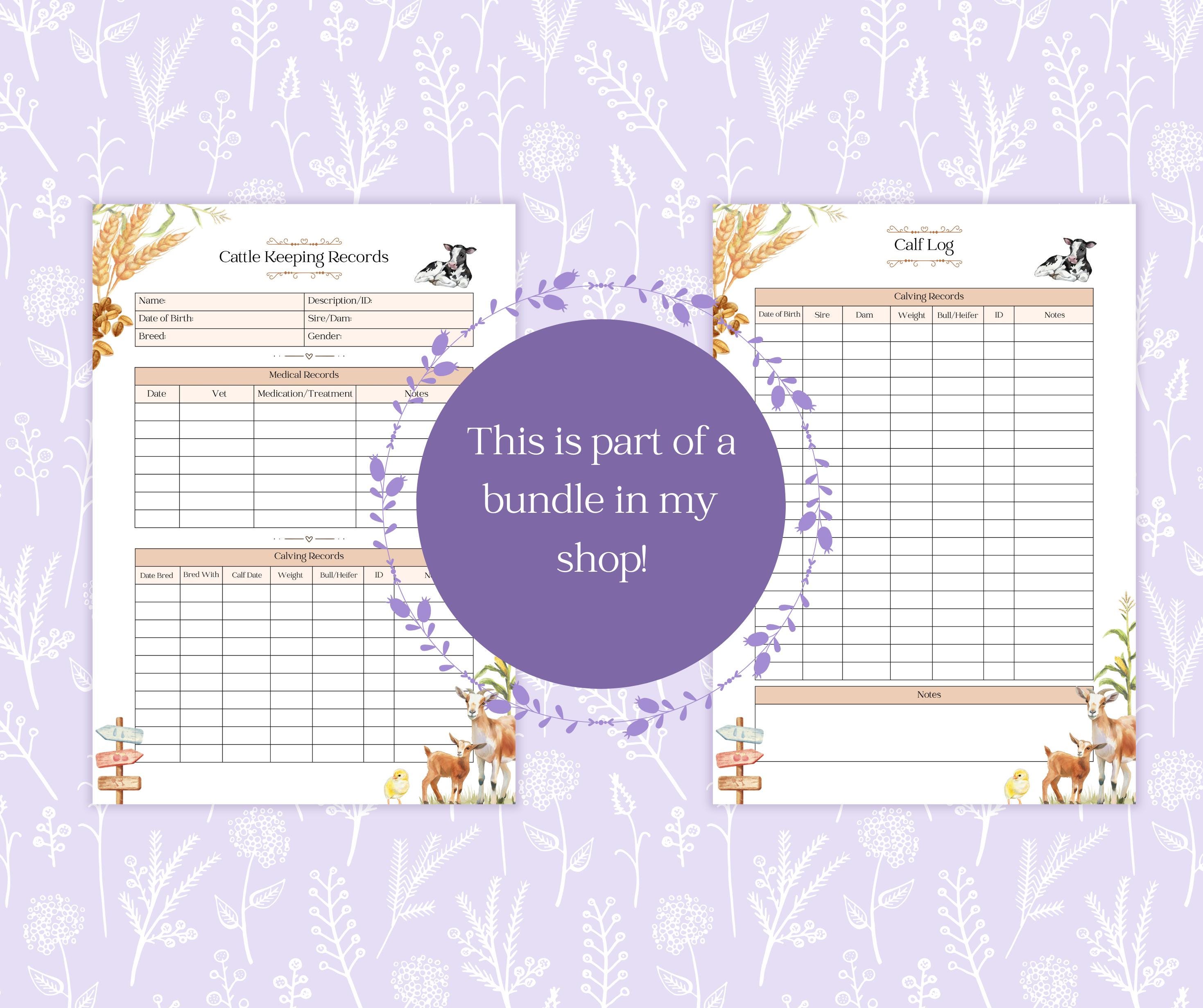 Cattle Keeping Records Sheet Printable PDF | Cattle Management | Cattle ...