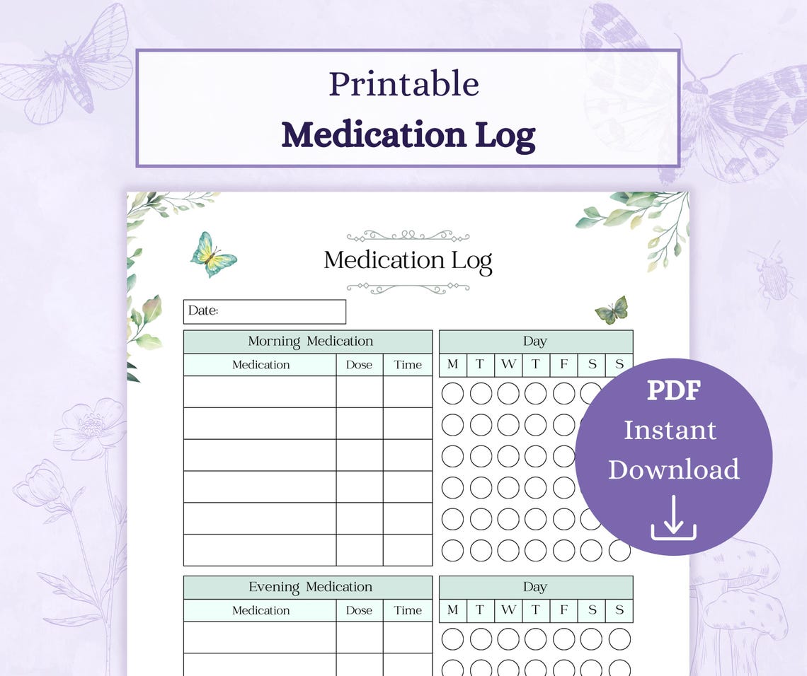 Medication Log Printable PDF | Medication List | Medical Tracker ...