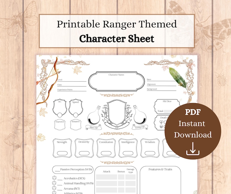 Ranger Dnd Character Sheet Printable PDF | Dnd Character Notes Ranger ...