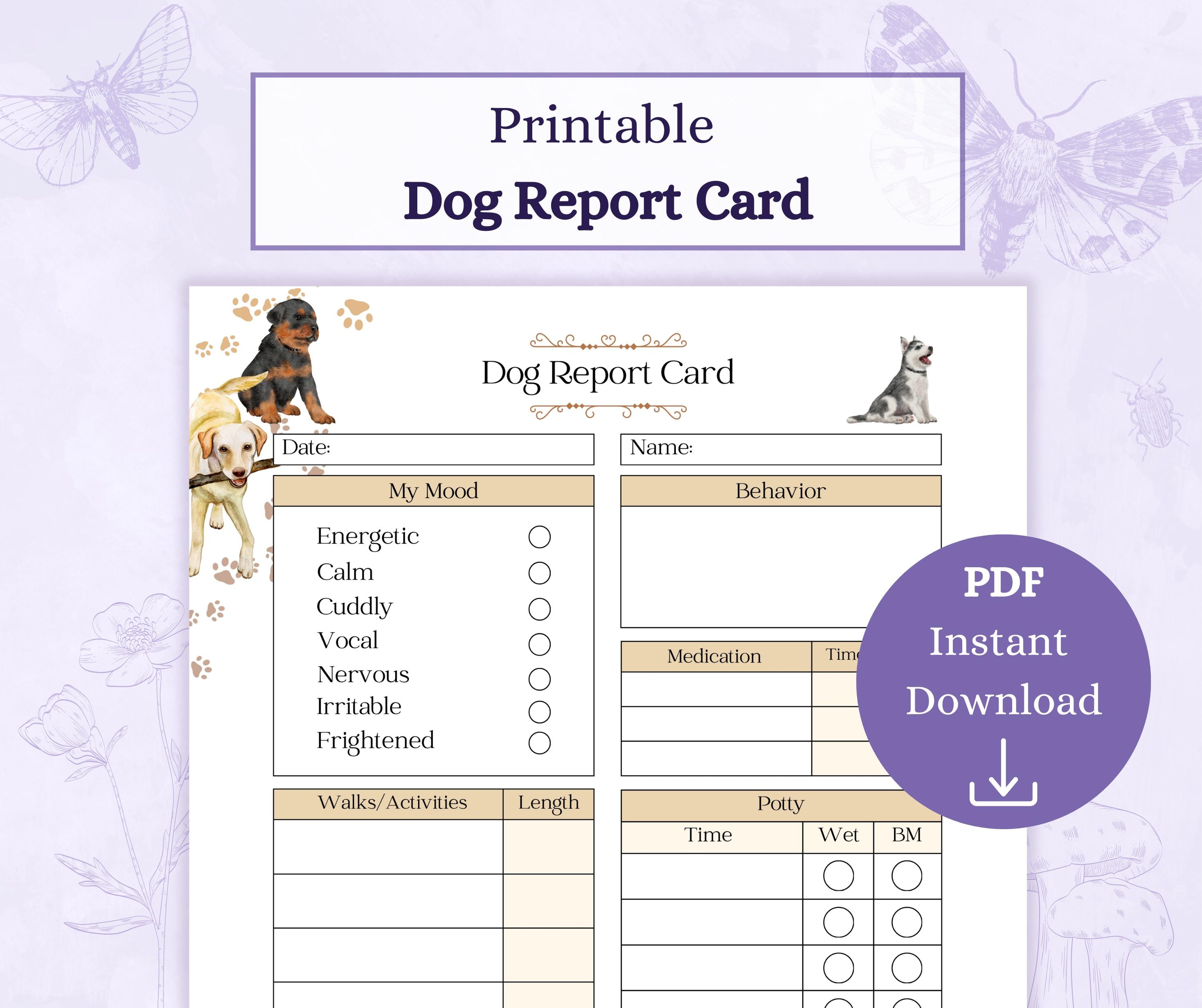 Dog Report Card Printable PDF | Dog Sitter Report Card Sheet | Puppy ...